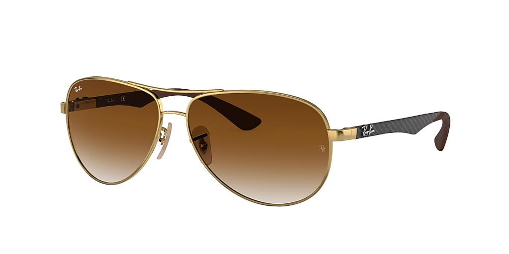 Ray-Ban RB8313 Carbon Fibre 61 Light Brown Gradient & Gold Sunglasses ...