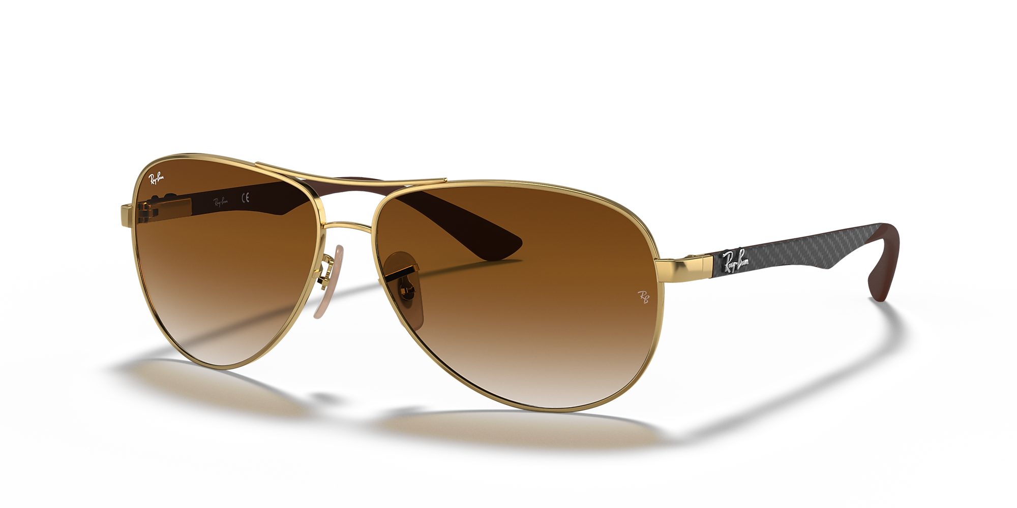 Ray-Ban RB8313 Carbon Fibre 61 Light Brown Gradient & Gold Sunglasses ...