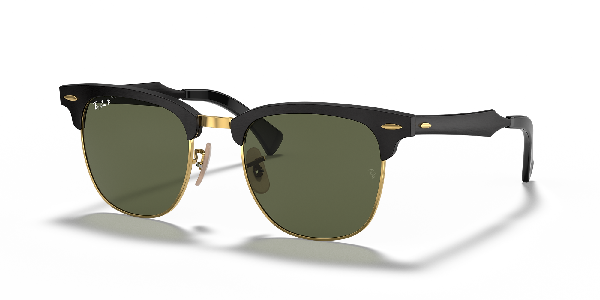Ray-Ban RB3507 Clubmaster Aluminum 51 Green & Black On Gold Polarised ...
