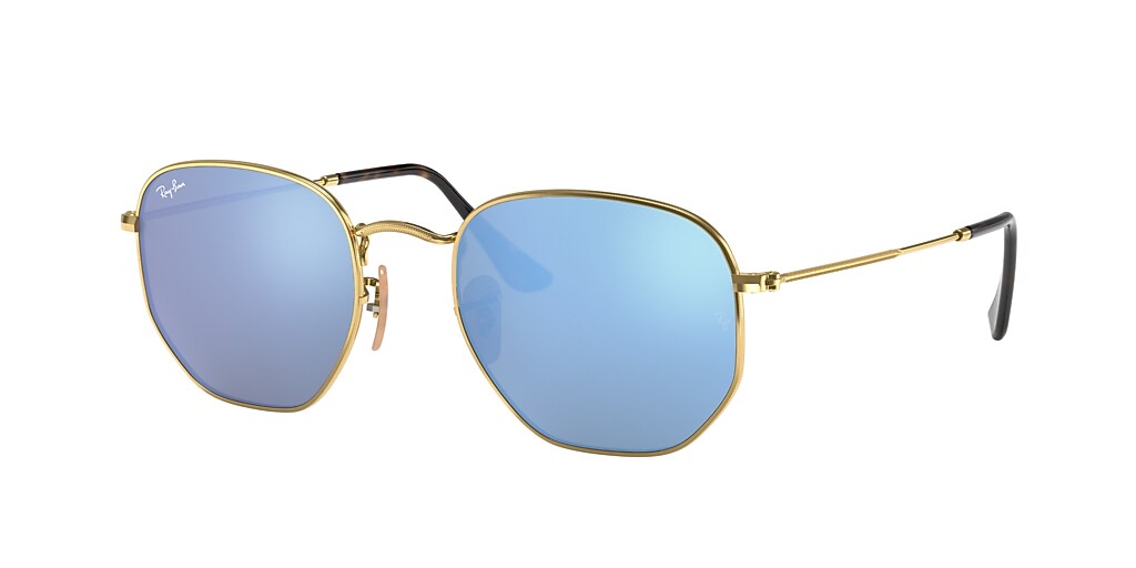Ray-Ban RB3548N HEXAGONAL FLAT LENSES 51 Light Blue Gradient Flash ...