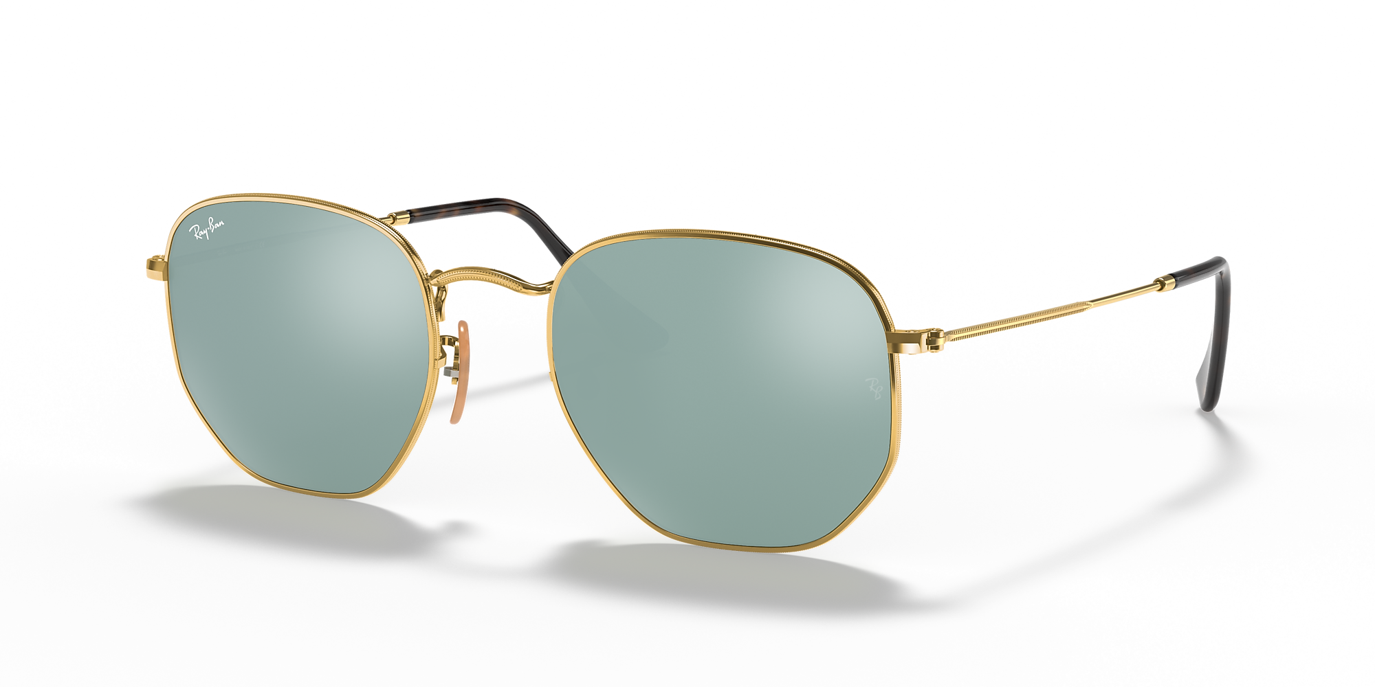 Ray-Ban RB3548N Hexagonal Flat Lenses 54 Silver Flash & Gold Sunglasses ...