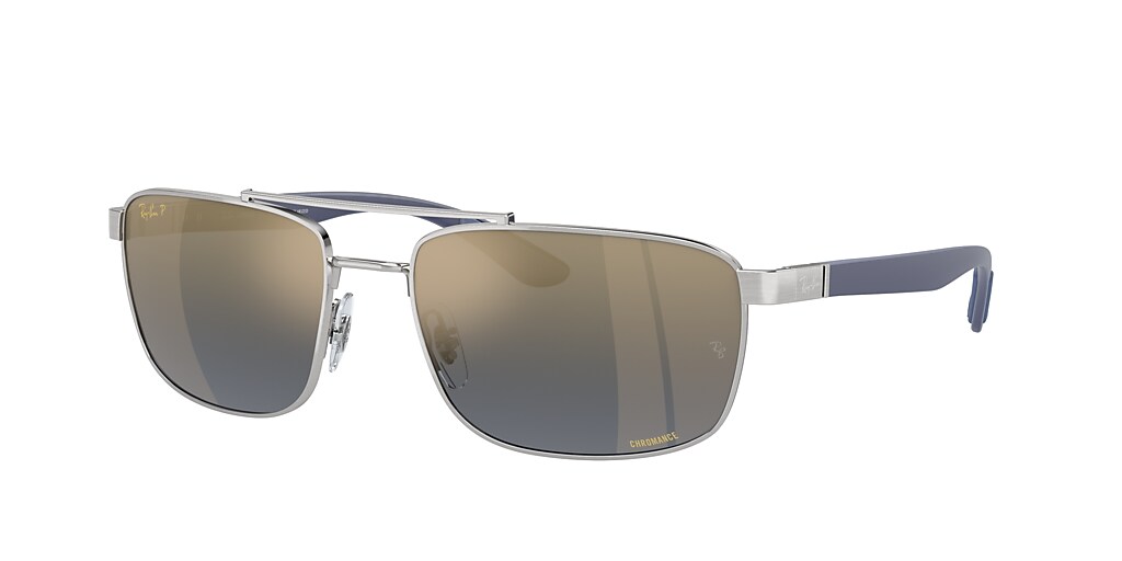 Ray-Ban RB3737CH RB3737 Chromance 60 Blue & Gold & Silver Polarised ...