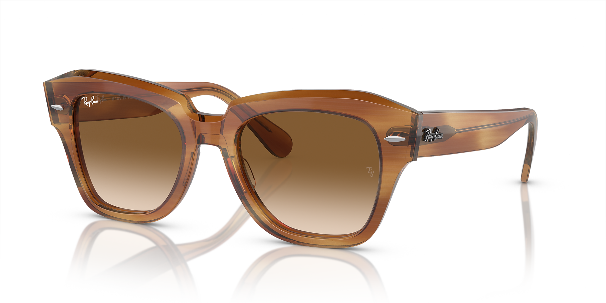 Ray-Ban RB2186 State Street 49 Clear & Brown & Striped Brown Sunglasses ...