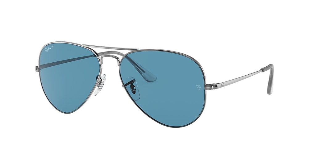 Ray-Ban RB3689 Aviator Metal II 62 Blue & Gunmetal Polarized Sunglasses ...