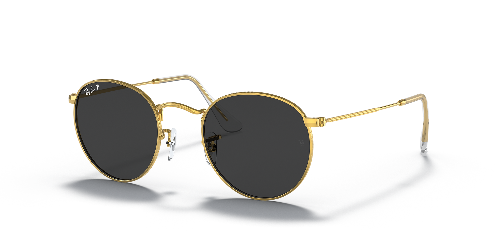 Ray-Ban RB3447 Round Metal 53 Black & Gold Polarised Sunglasses ...