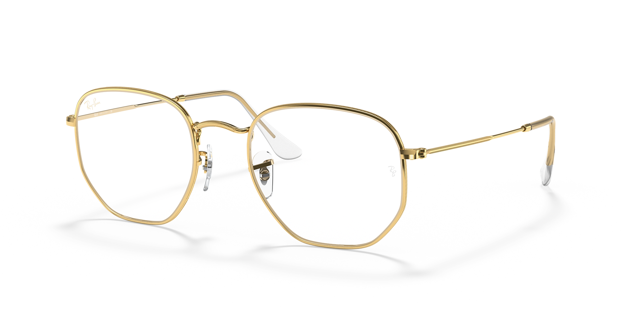 Ray-Ban RB3548 Hexagonal Blue-Light Clear 54 Clear & Gold Sunglasses ...