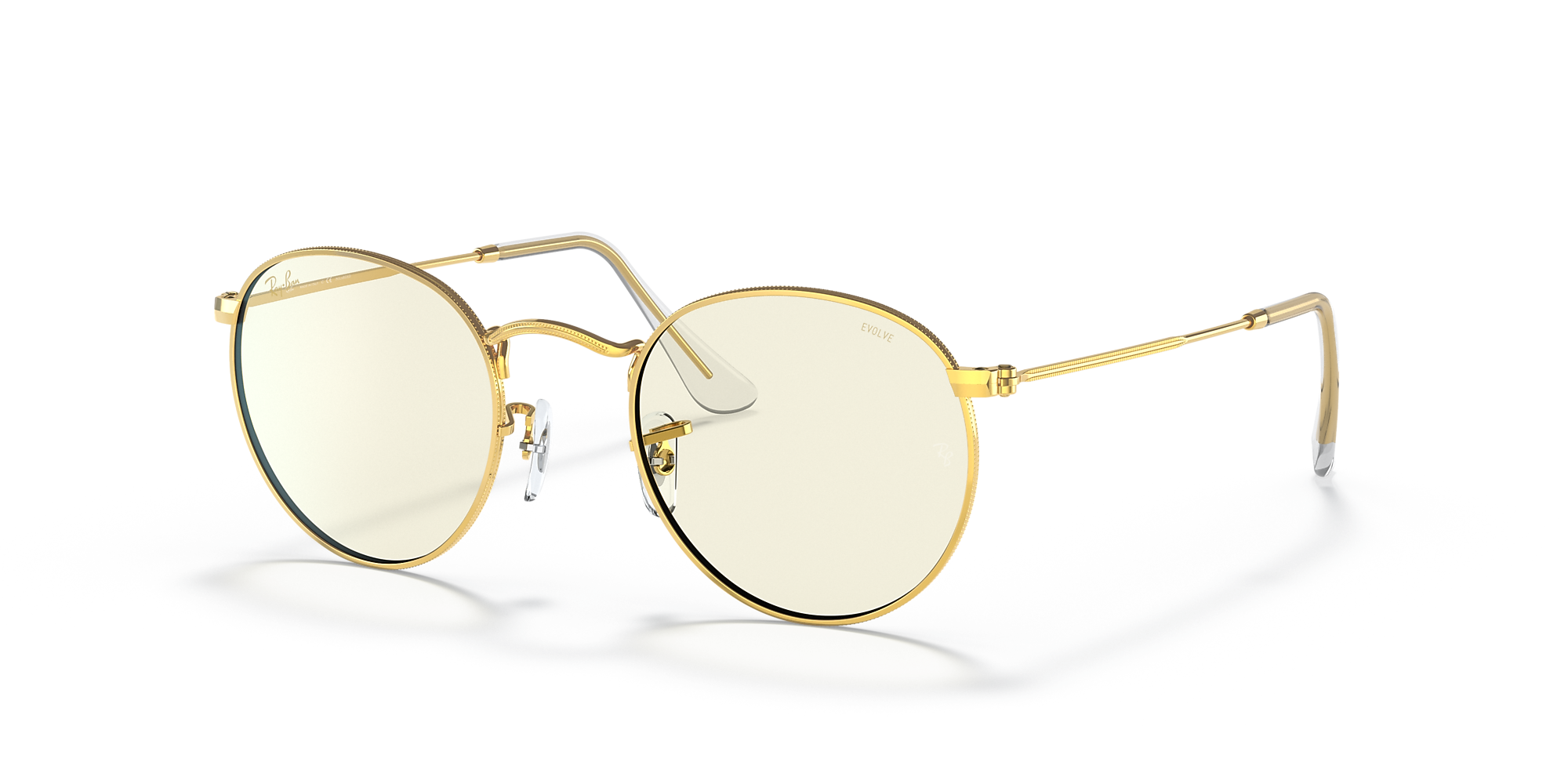 Ray-Ban RB3447 Round Blue-Light Clear Evolve 50 Clear & Gold Sunglasses ...