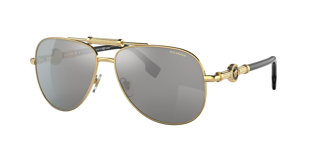Versace VE2236 59 Polarized Grey Mirror Silver & Gold Polarized ...