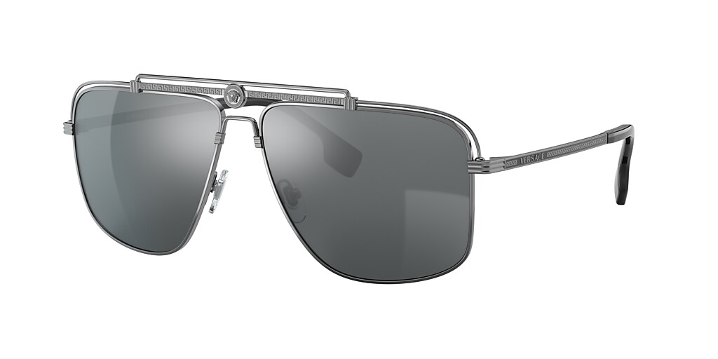 Versace VE2242 61 Light Grey Mirror Black & Gunmetal Sunglasses ...