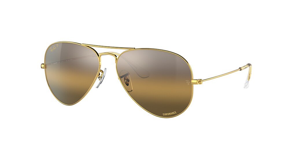 Ray-Ban RB3025 Aviator Chromance 62 Silver/Brown & Gold Polarized ...