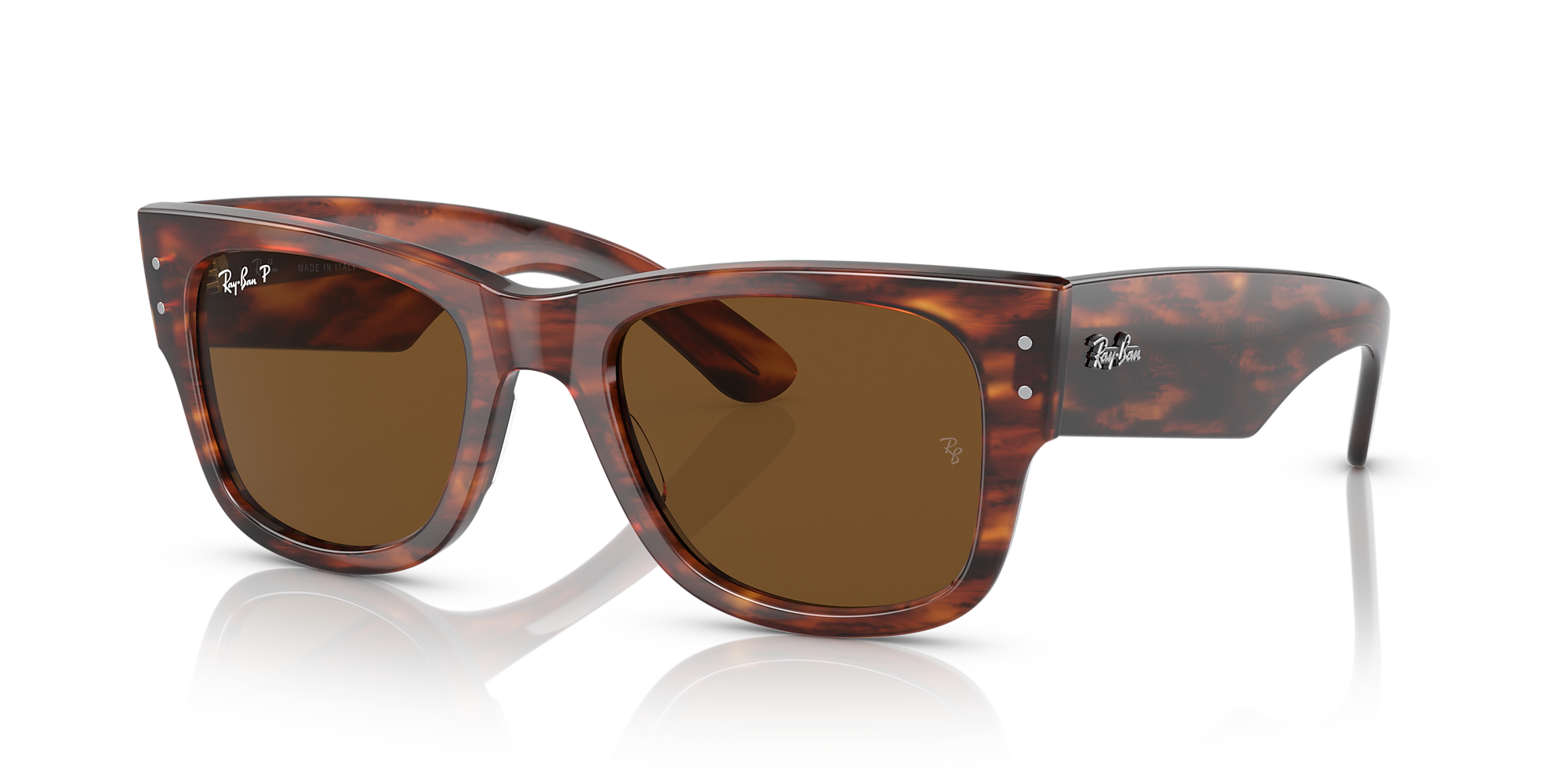 Ray-Ban RB0840S Mega Wayfarer 51 Brown & Striped Havana Polarized ...