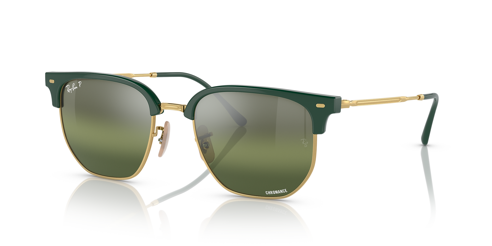 Ray-Ban RB4416F New Clubmaster 55 Silver & Green On Gold Polarized ...