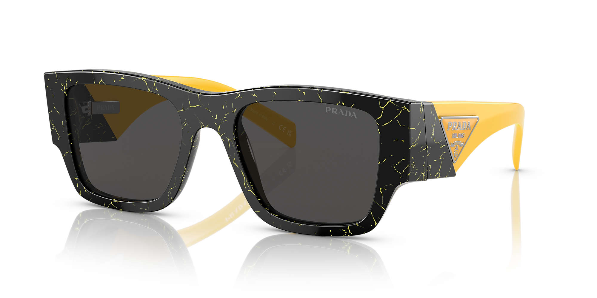 Prada PR 10ZSF 55 Dark Grey & Black/Yellow Marble Sunglasses | Sunglass ...