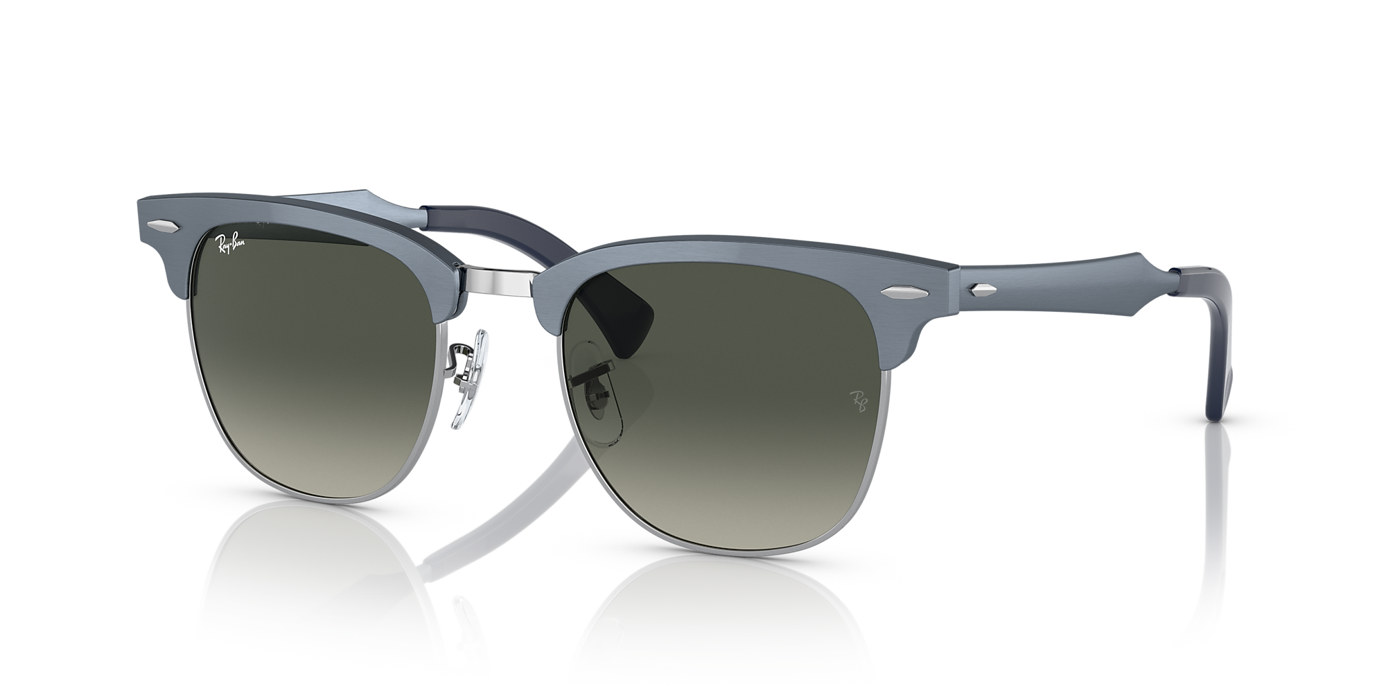 Ray-Ban RB3507 Clubmaster Aluminum 51 Grey & Blue On Silver Sunglasses ...