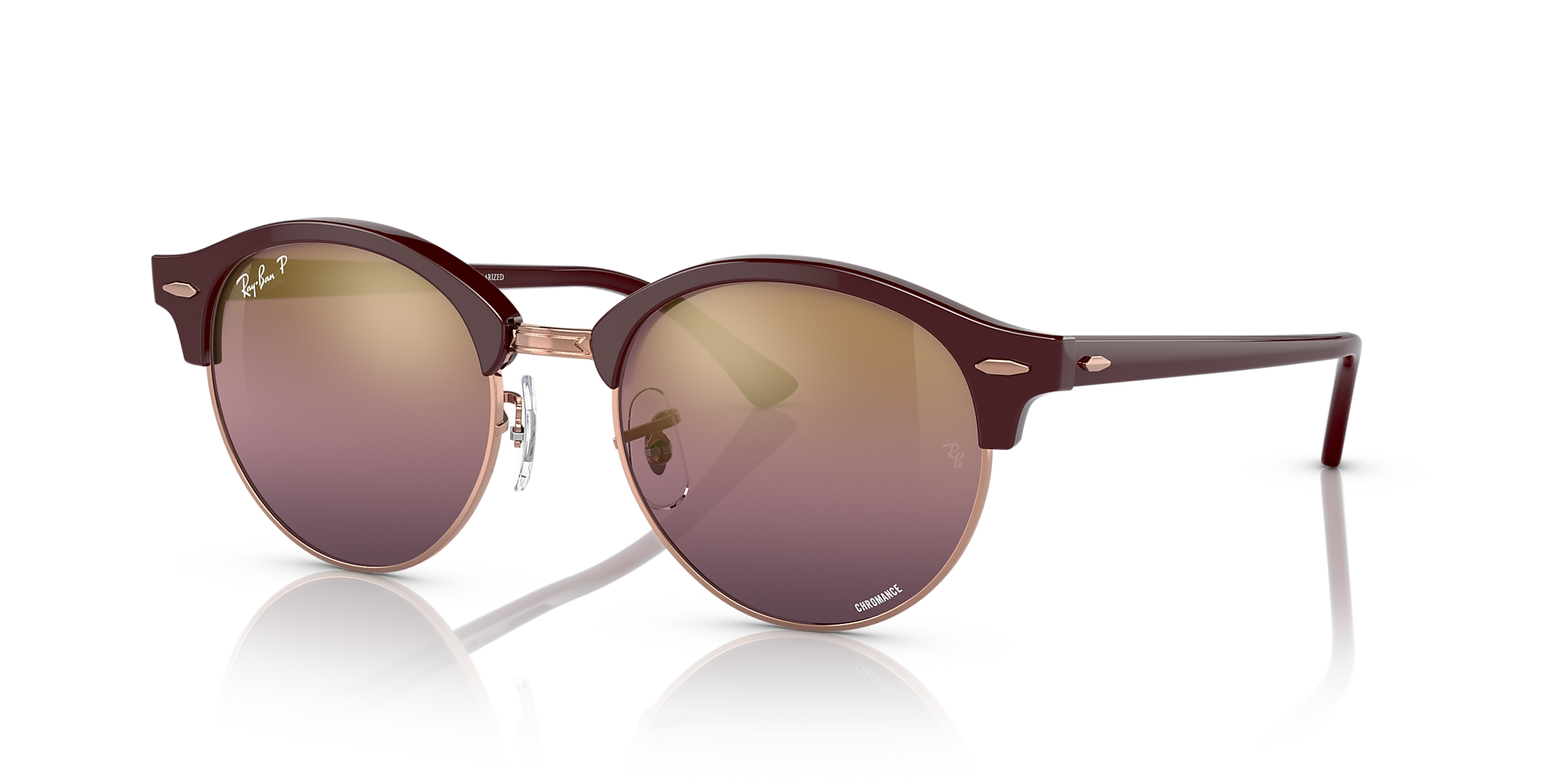 Ray Ban Rb4246 Clubround Chromance 51 Gold Red And Bordeaux On Rose Gold