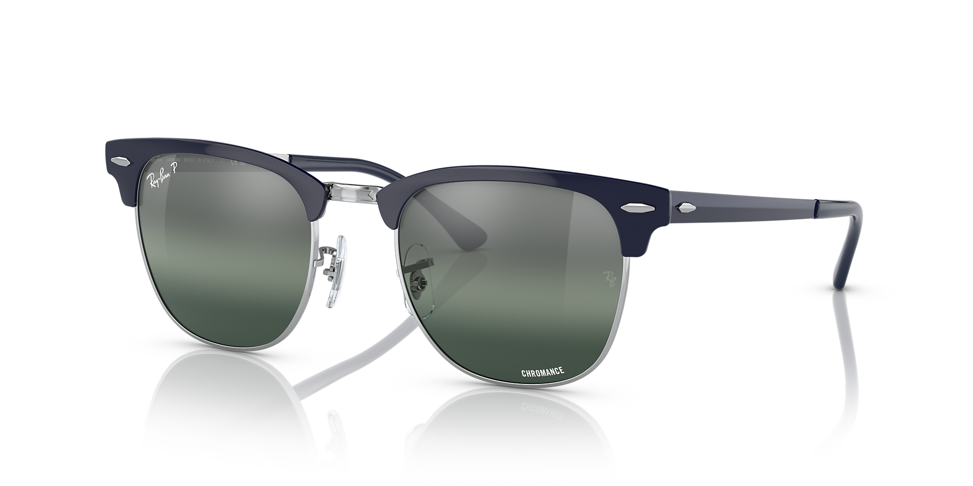 Ray Ban Rb3716 Clubmaster Metal Chromance 51 Silver Blue And Silver On