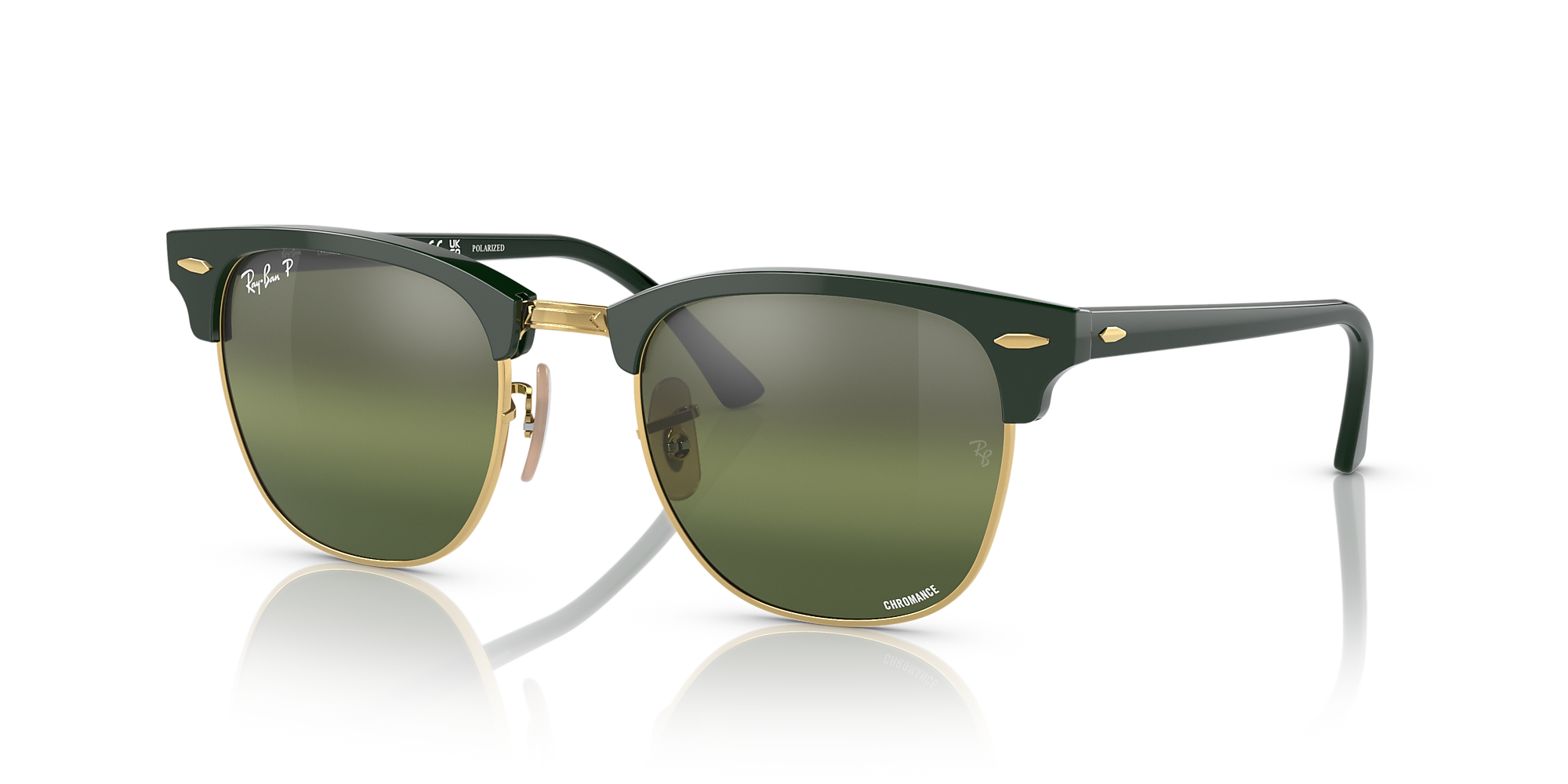 Ray-Ban RB3016 Clubmaster Chromance 55 Silver/Green & Green On Gold ...
