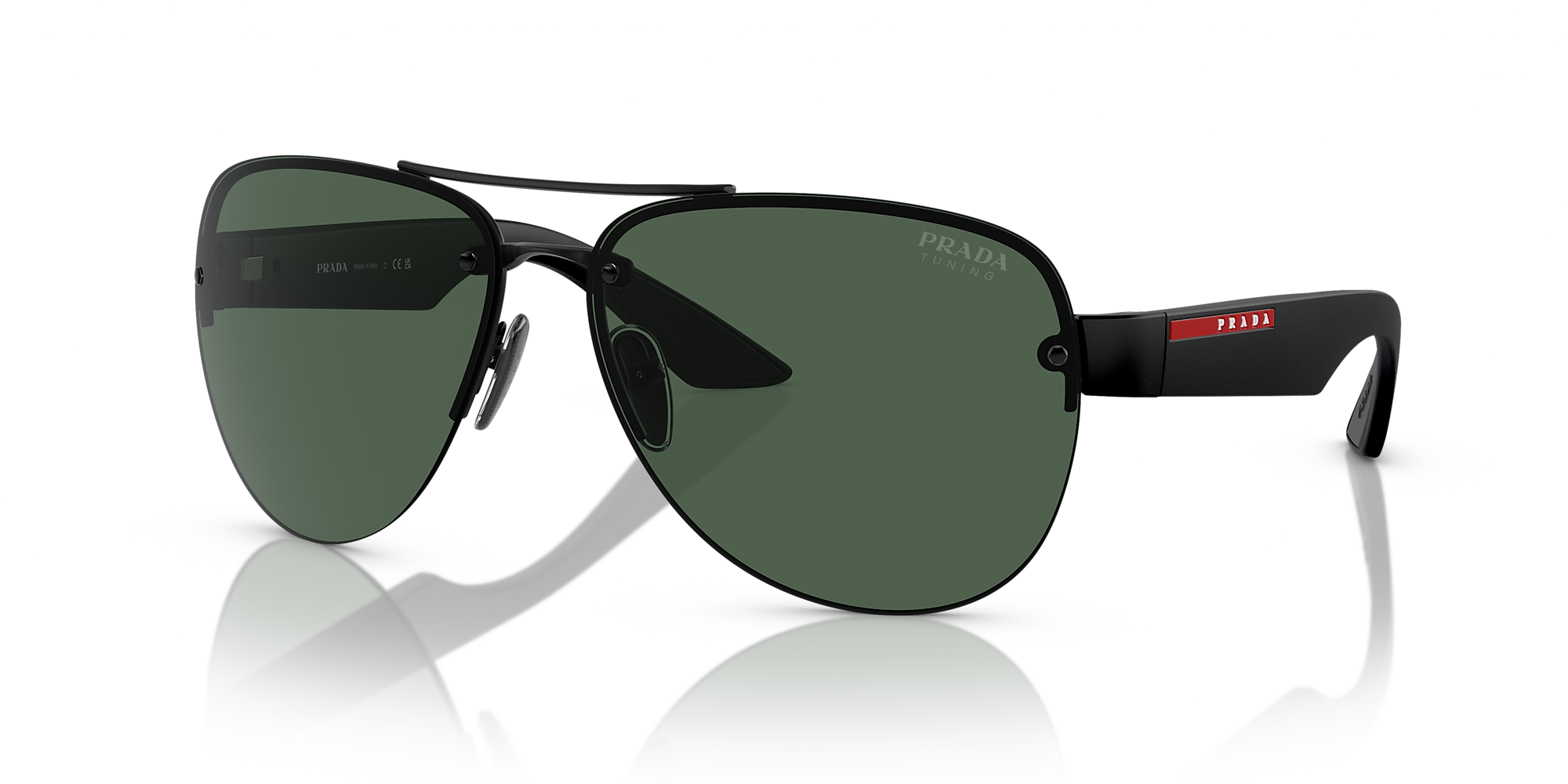 Prada Linea Rossa PS 55YS 64 Green Tuning & Preto fosco Óculos de sol ...