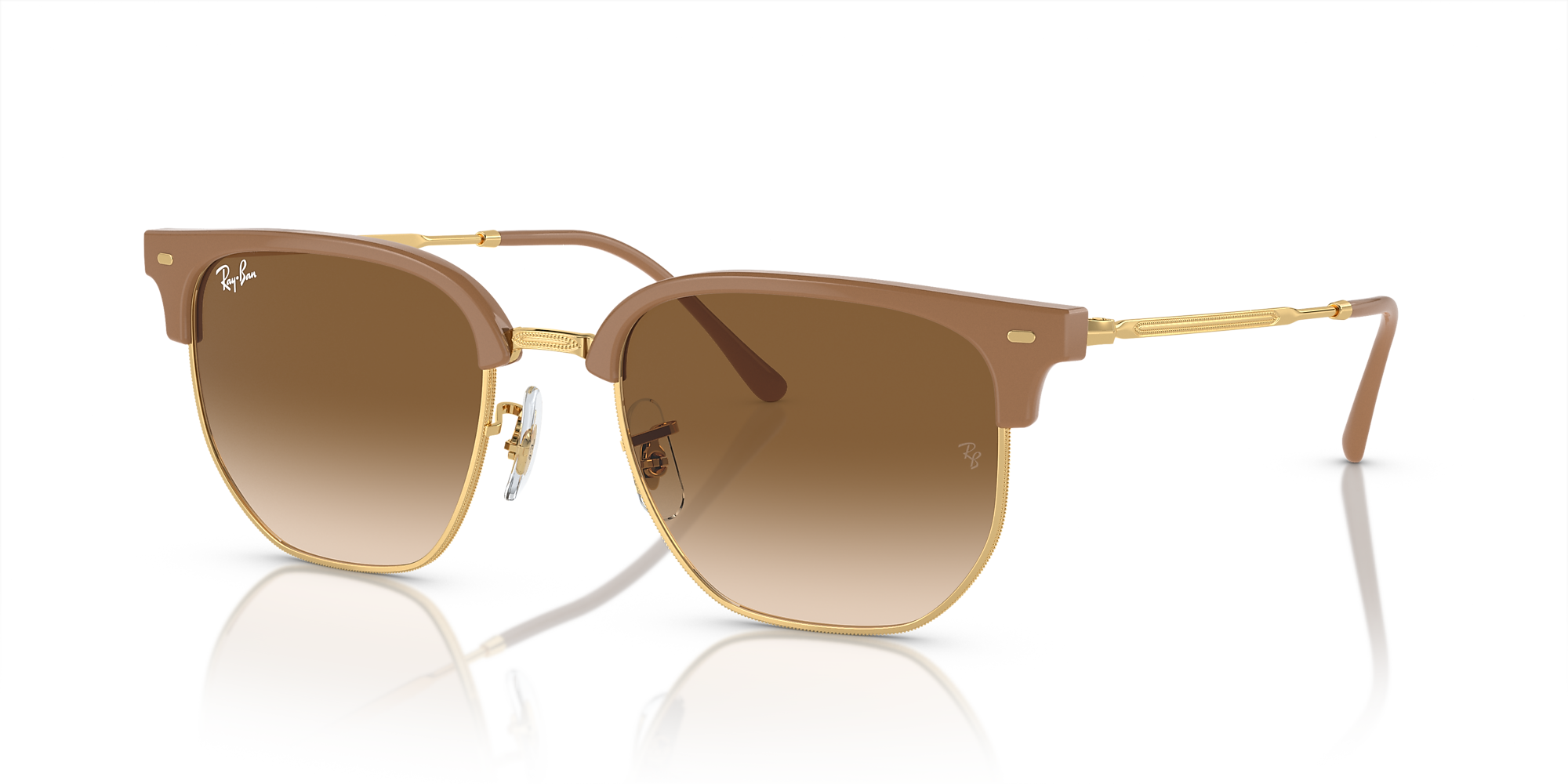 Ray-Ban RB4416 New Clubmaster 51 Light Brown & Beige On Gold Sunglasses ...