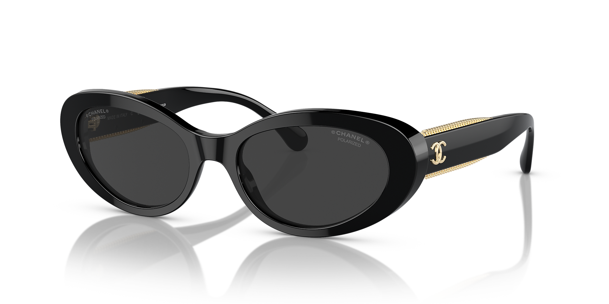 Chanel Oval Sunglasses CH5515 54 Black & Black Polarised Sunglasses | Sunglass Hut Australia
