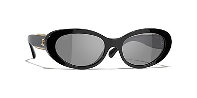 Chanel Oval Sunglasses CH5515A 54 Black & Black Polarised Sunglasses ...