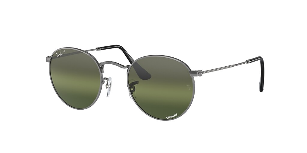 Ray-Ban RB3447 Round Metal Chromance 50 Silver/Green & Gunmetal ...