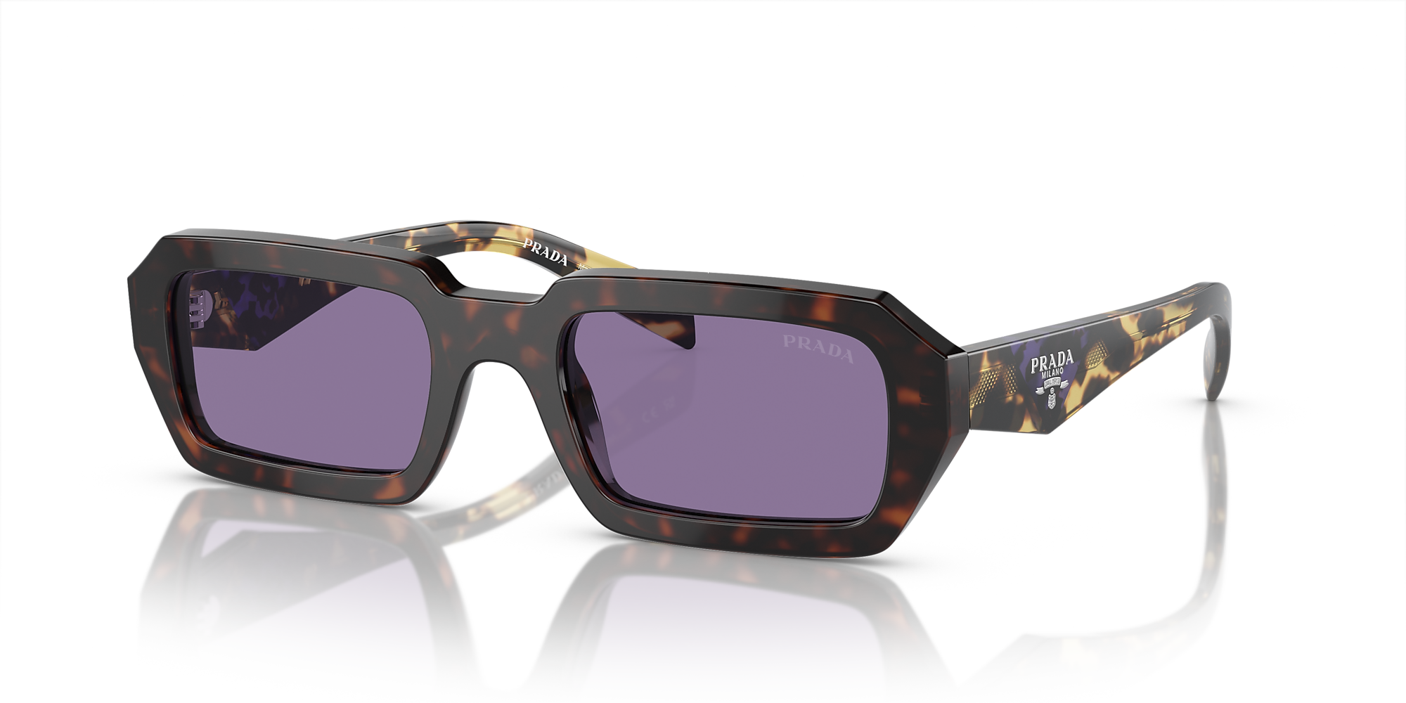 Prada PR A12S 52 Violet Mirror Silver Internal & Havana Sunglasses ...