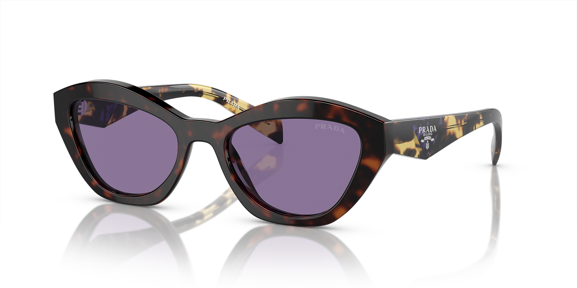 Prada PR A02S 52 Violet Mirror Internal Silver & Havana Sunglasses ...
